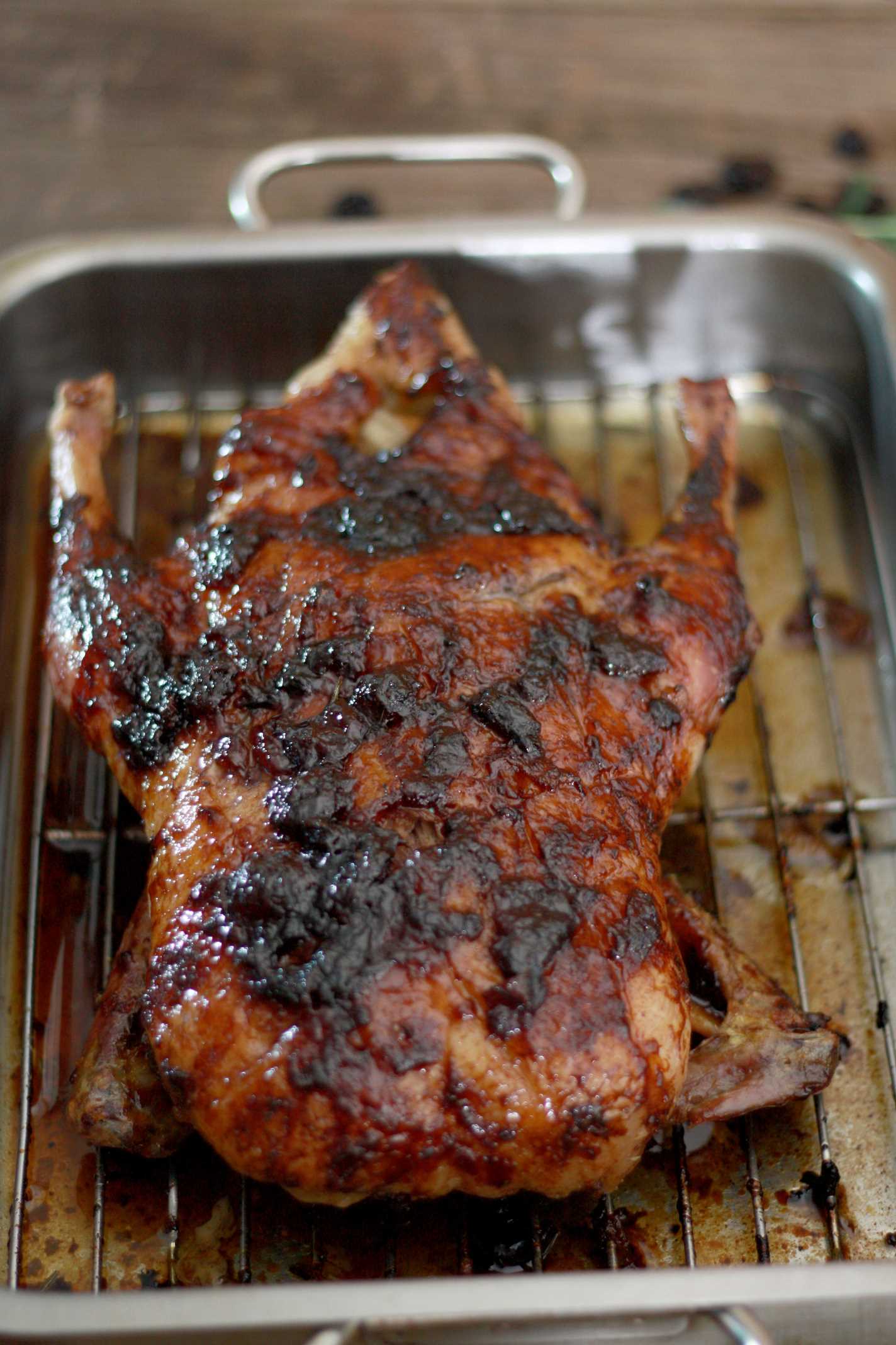 Balsamic Cherry Glazed Roasted Duck with Stuffing