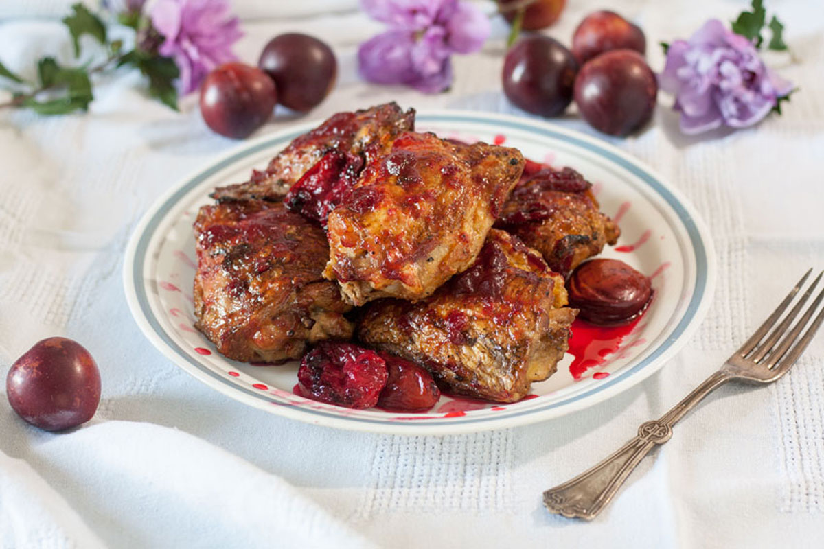 Chicken with Plum Sauce and Grilled Plums - Binky's Culinary Carnival